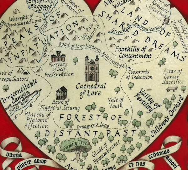 Romantic Artwork of the Human Heart as Antique Map – ArteOfTheBooke