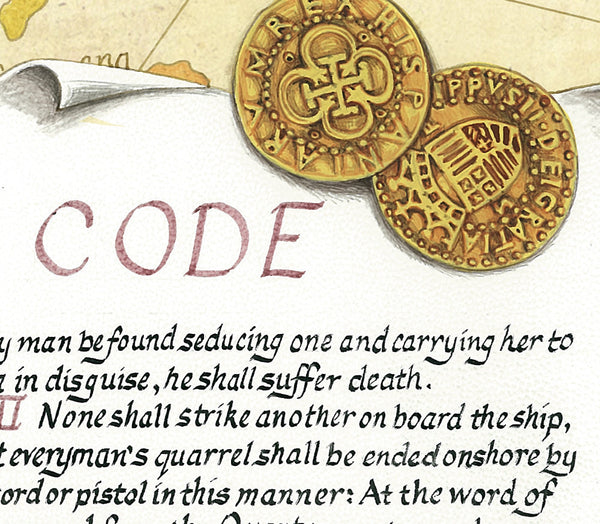 Black Bart's Pirate Code with Pirate Map of the Caribbean Fine Art Pri ...