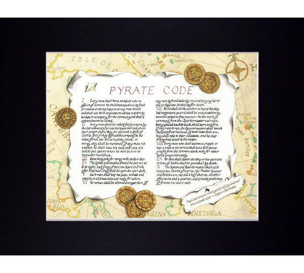 Black Bart's Pirate Code with Pirate Map of the Caribbean Fine Art Pri ...